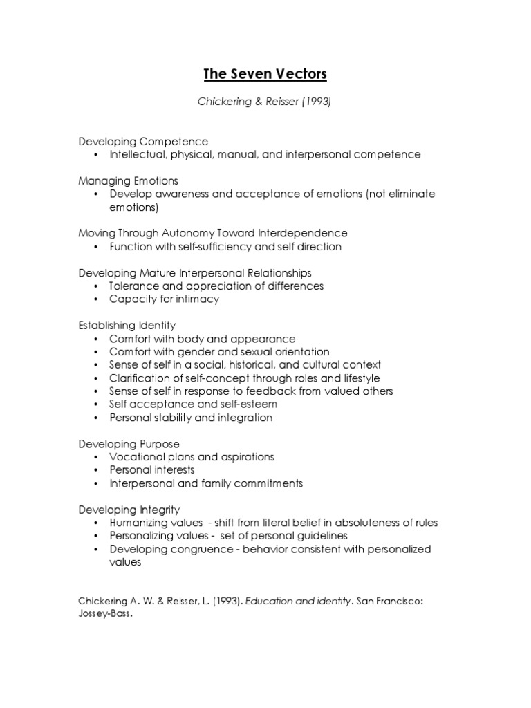 Chickering's Seven Vectors of Development | PDF