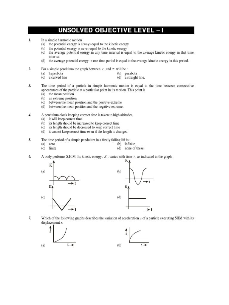 Simple Harmonic Motion-02-OBJECTIVE UNSOLVED Package Page (26 - 38) | PDF | Oscillation | Pendulum