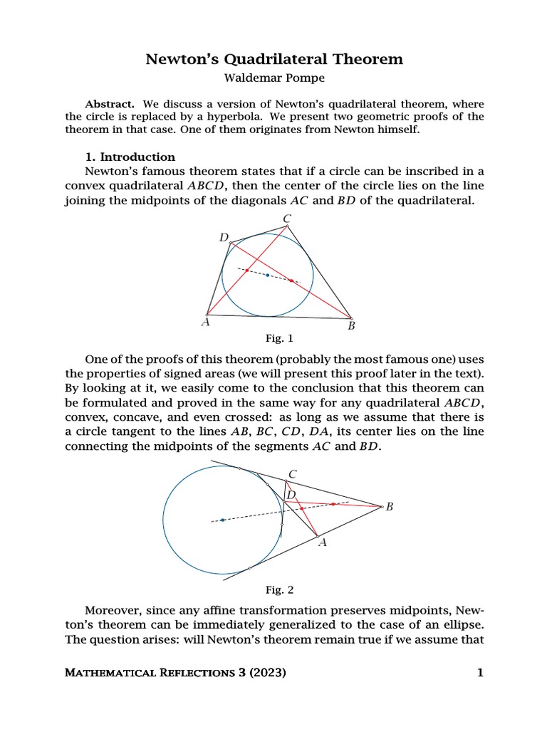 MR 3 2023 Newtons Quadrilateral Theorem | PDF | Triangle | Ellipse