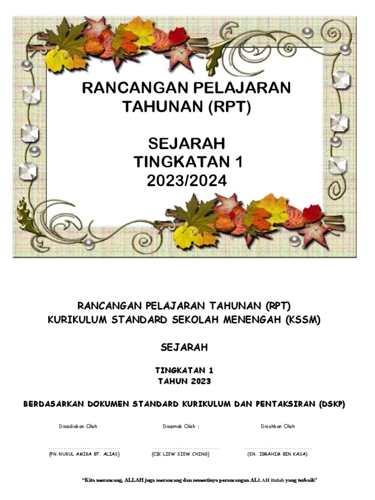 RPT Sejarah Ting 1 2023 | PDF