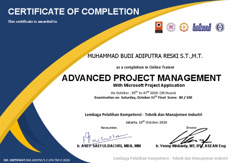Advanced Project Management Certificate | PDF | Business | Computers