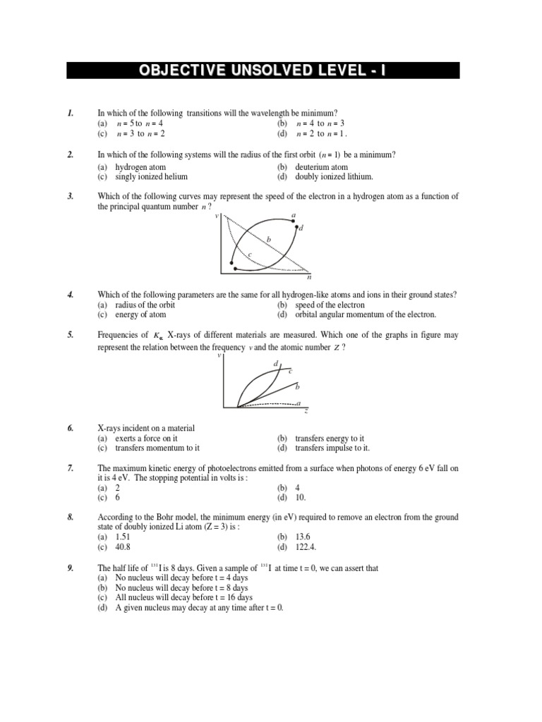 Modern Physics-04- Objective Unsolved Level | PDF | Electronvolt | Radioactive Decay