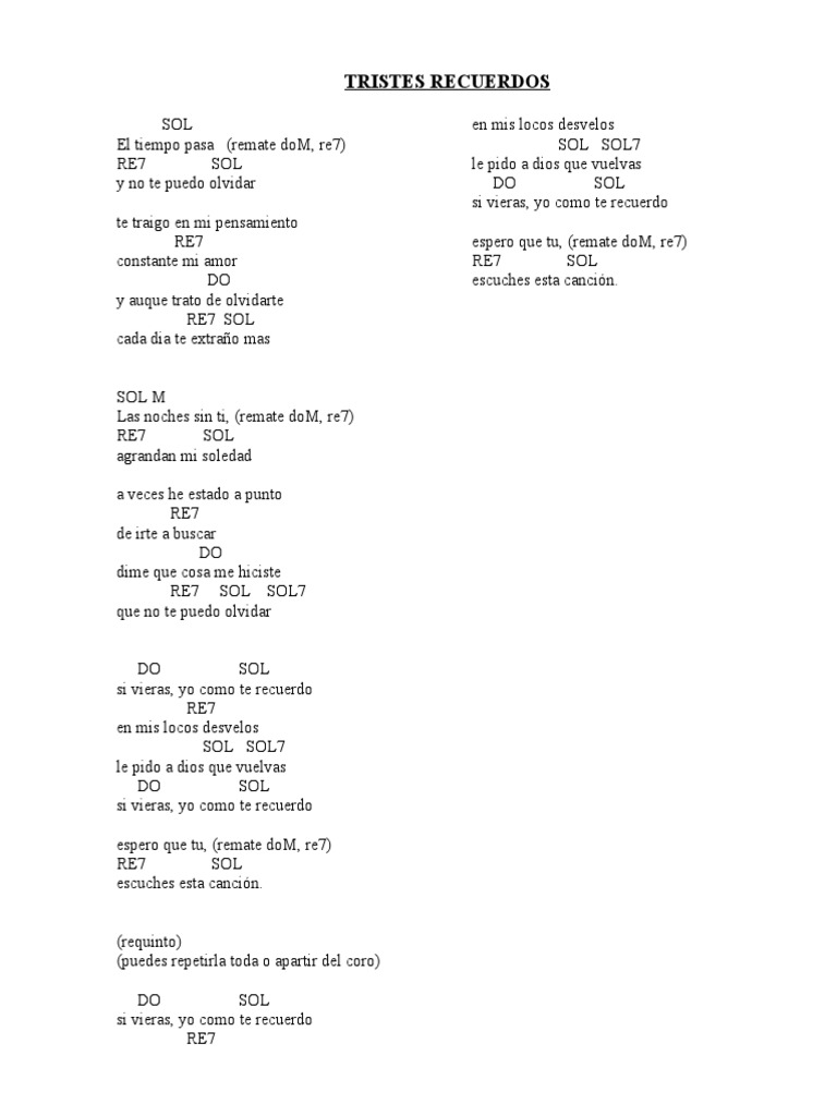 Letra de "Tristes Recuerdos" | PDF | Artes del Lenguaje y Comunicación ...