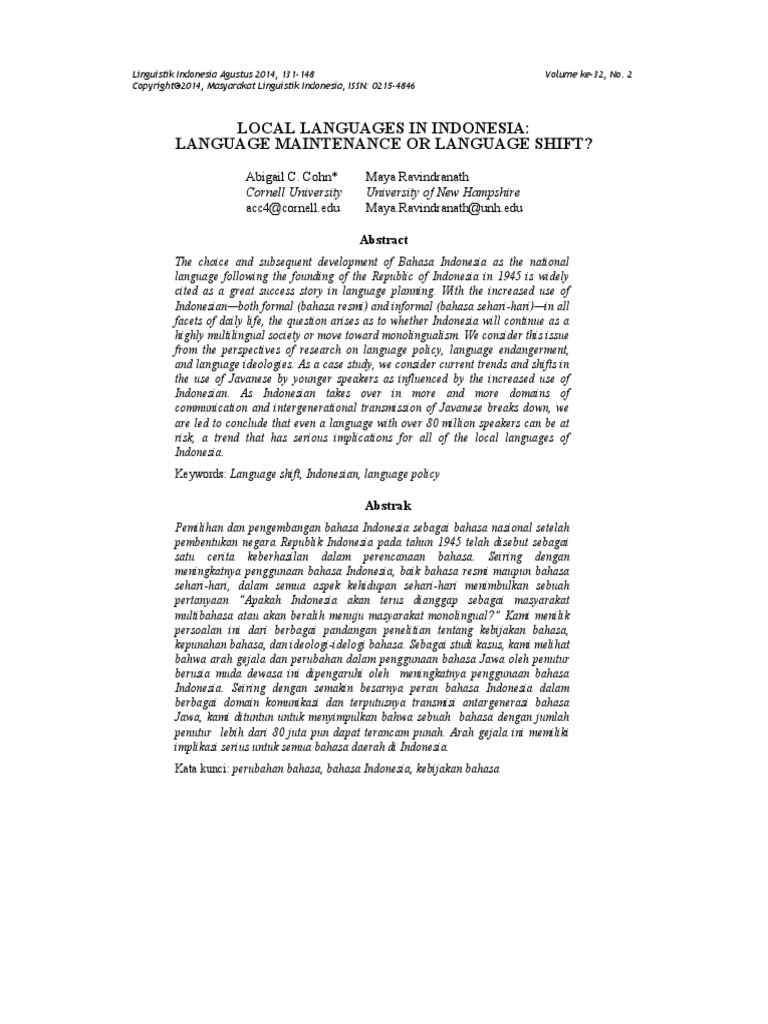 Local Languages in Indonesia Language Maintenance or Language Shift | PDF