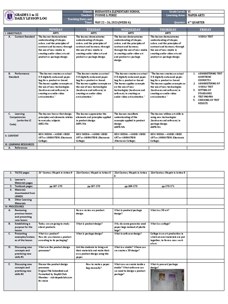 DLL - Mapeh 6 - Q4 - W4 | PDF | Learning | 3 D Computer Graphics
