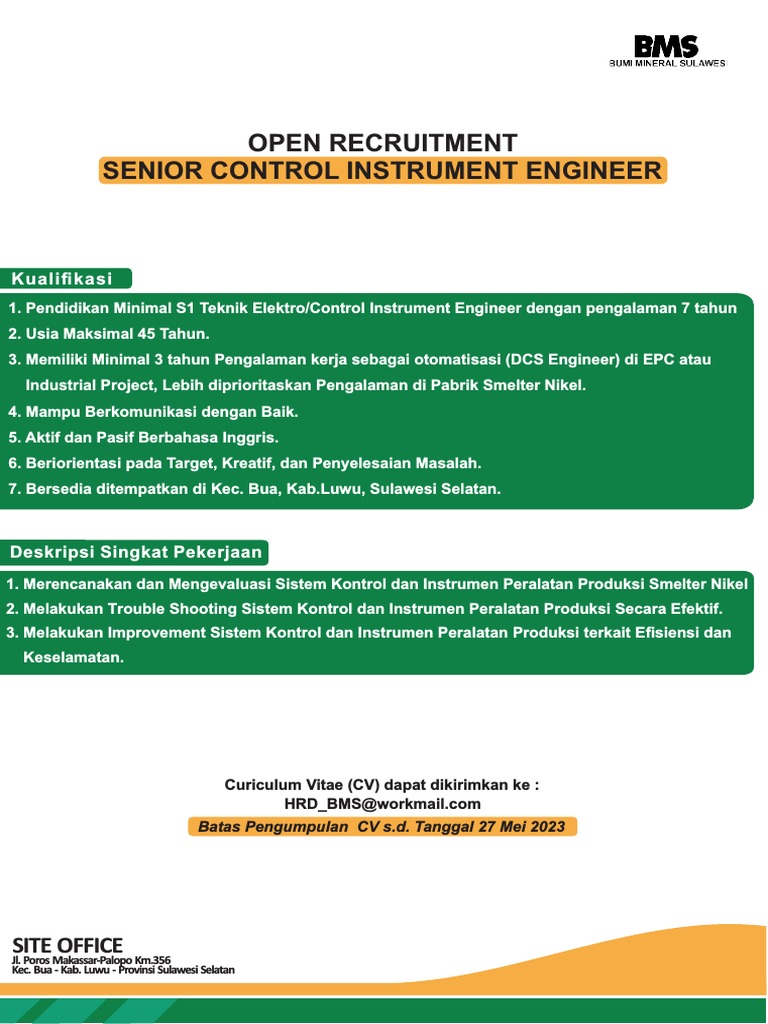 BMS Senior Control Instrument Engineer | PDF