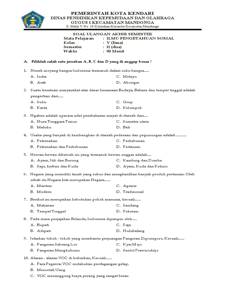 Soal Uas Ips Kelas 5 | PDF | Perjalanan
