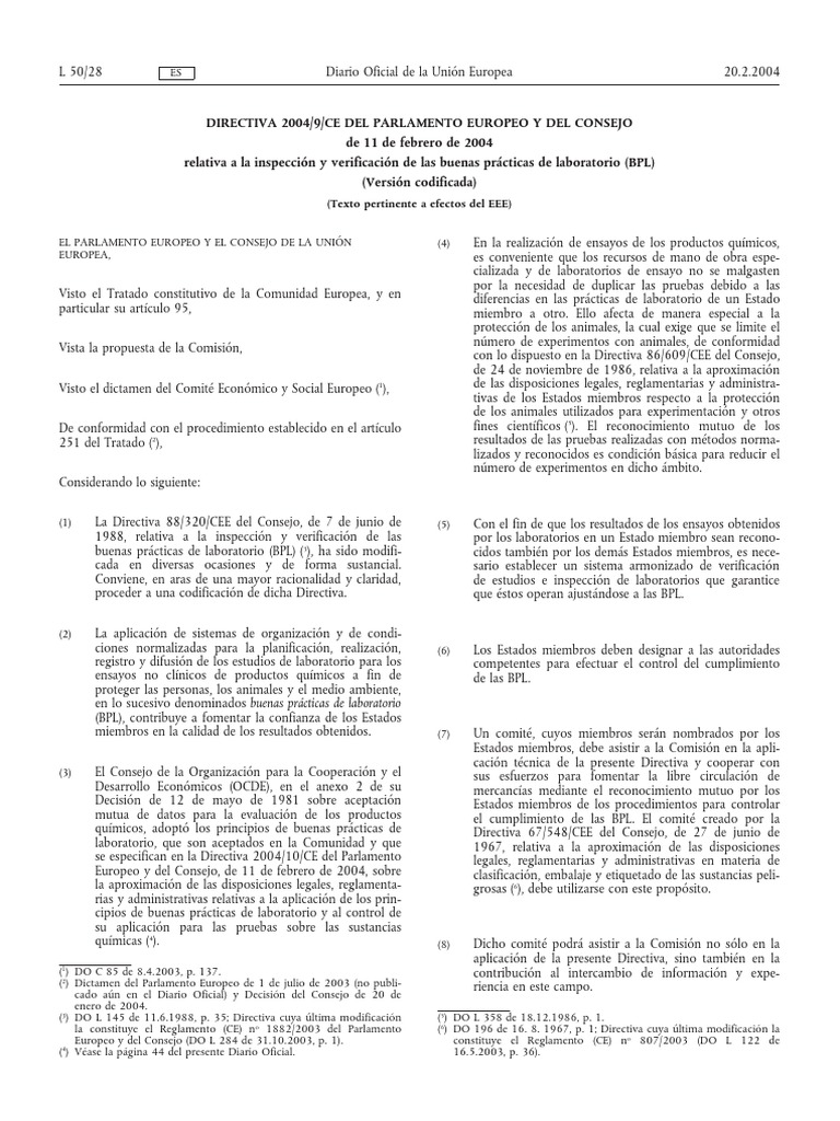 Directiva 2004 9 Ce Pdf Laboratorios Comisión Europea