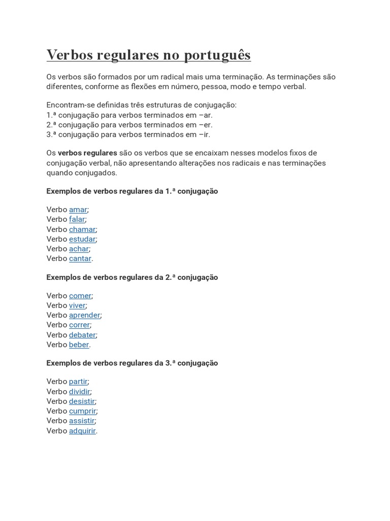 Verbos Regulares No Português Pdf Idiomas Estudos De Línguas
