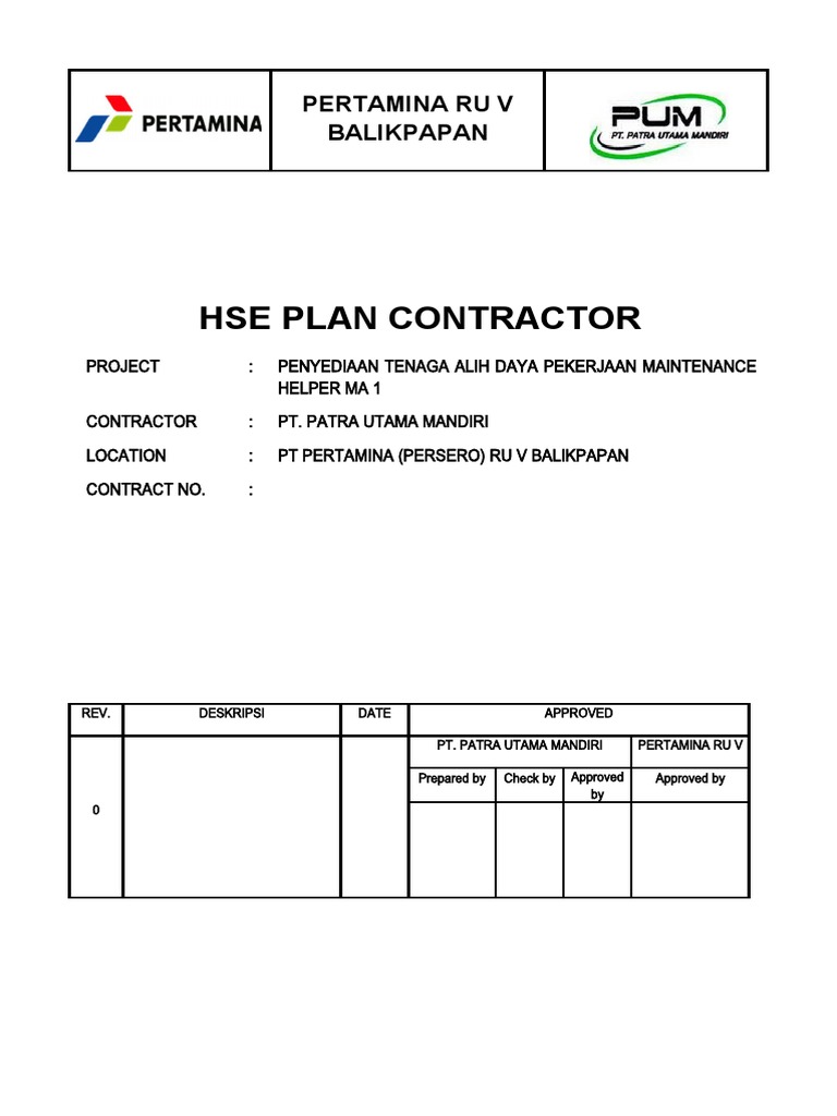 HSE Plan Pekerjaan Maintenance Helper MA1 | PDF