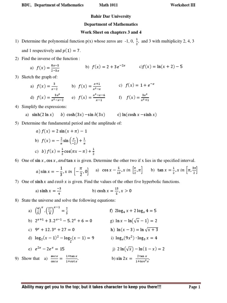 Math 1011 - 2023 - Worksheet - III | Download Free PDF | Elementary ...