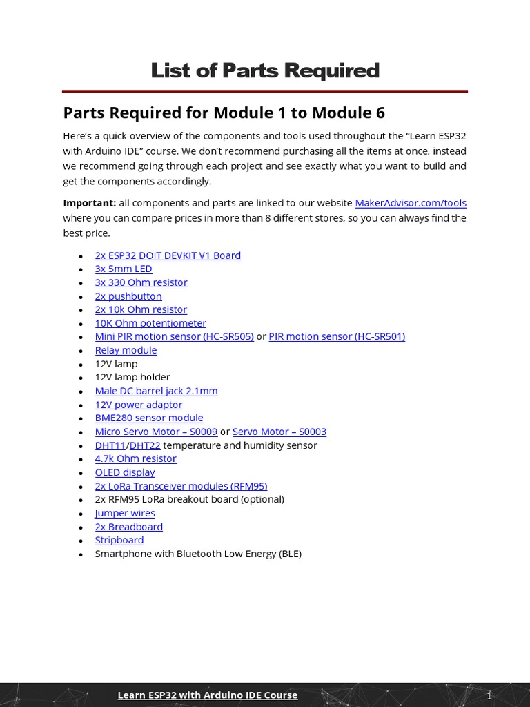 List of Parts Required | PDF | Battery Charger | Resistor
