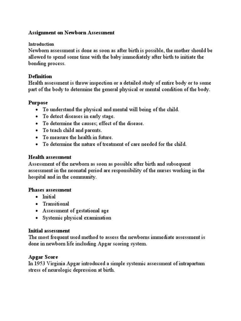 Assignment On Newborn Assessment | Download Free PDF | Infants | Blood ...