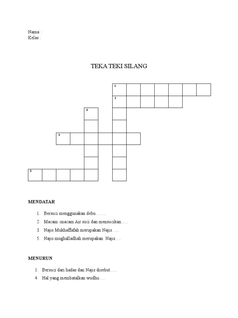 Teka-Teki Silang Fiqih dan Kebersihan | PDF