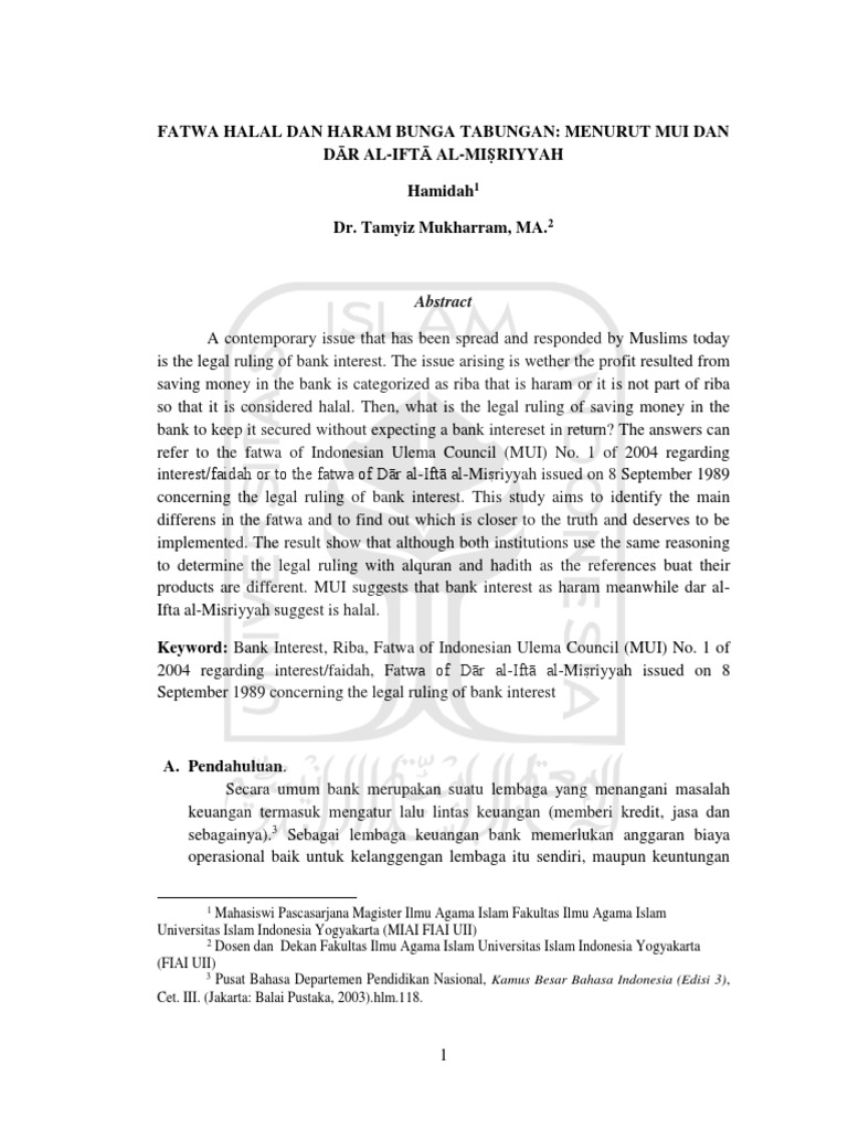 Fatwa MUI vs Dār al-Iftā: Hukum Bunga Bank | PDF