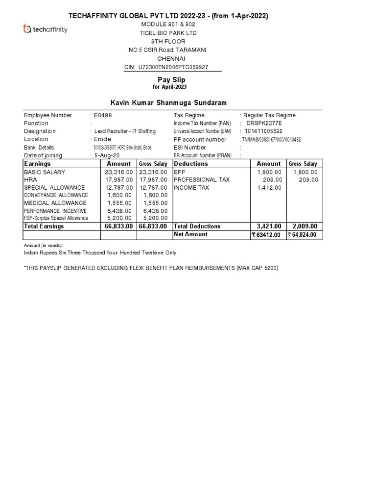 Pay Slip April 2023 | PDF | Taxation | Public Finance