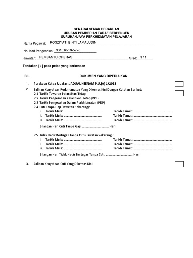 Senarai Semak Perakuan Urusan Pemberian Taraf Berpencen | PDF