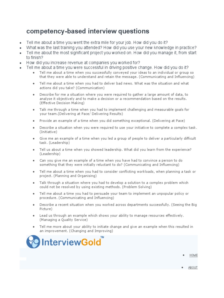 Competency Base Interview Question | PDF | Competence (Human Resources ...