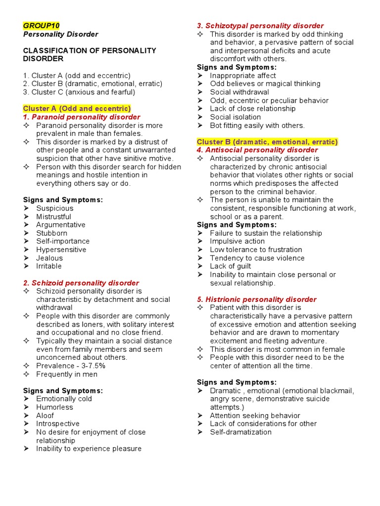 Types of Personality Disorder | PDF | Personality Disorder | Mental ...