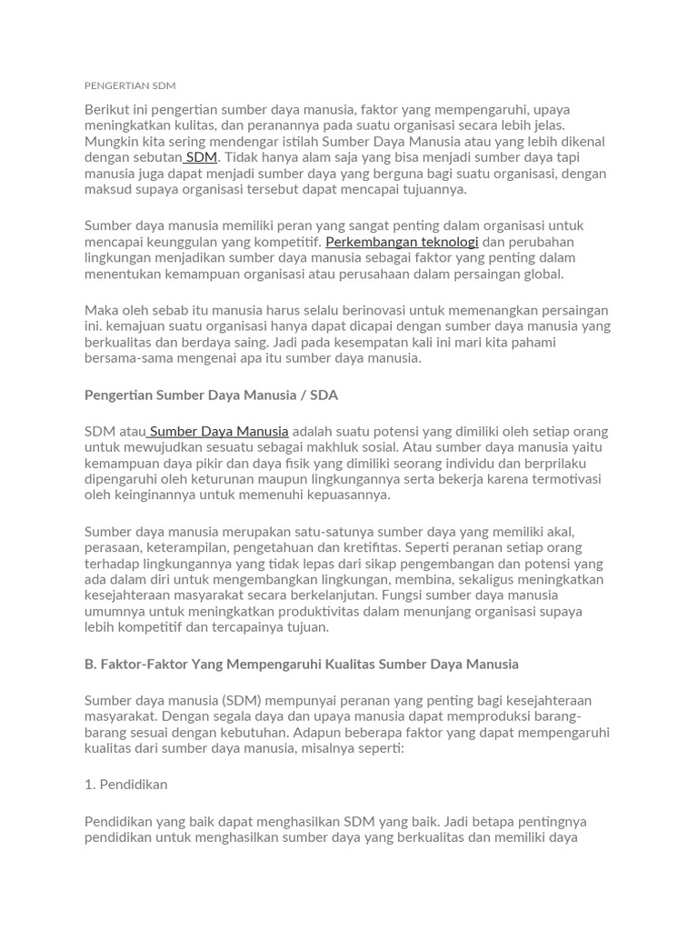 Pengertian Sumber Daya Manusia / SDA | PDF