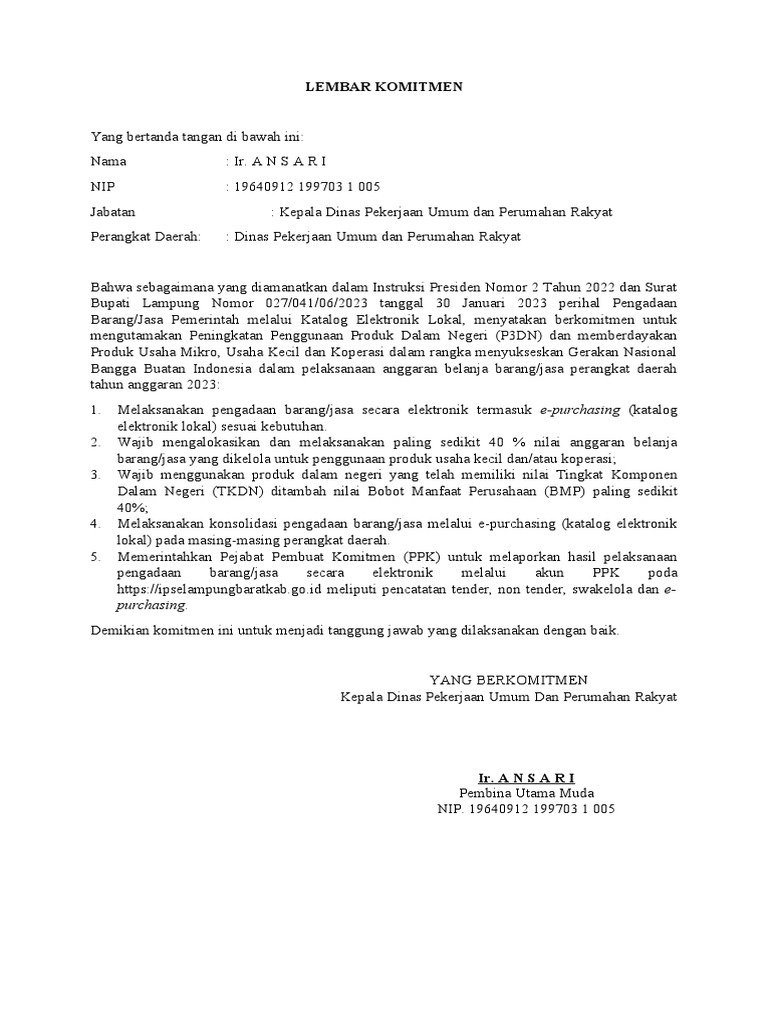 Lembar Komitmen | PDF