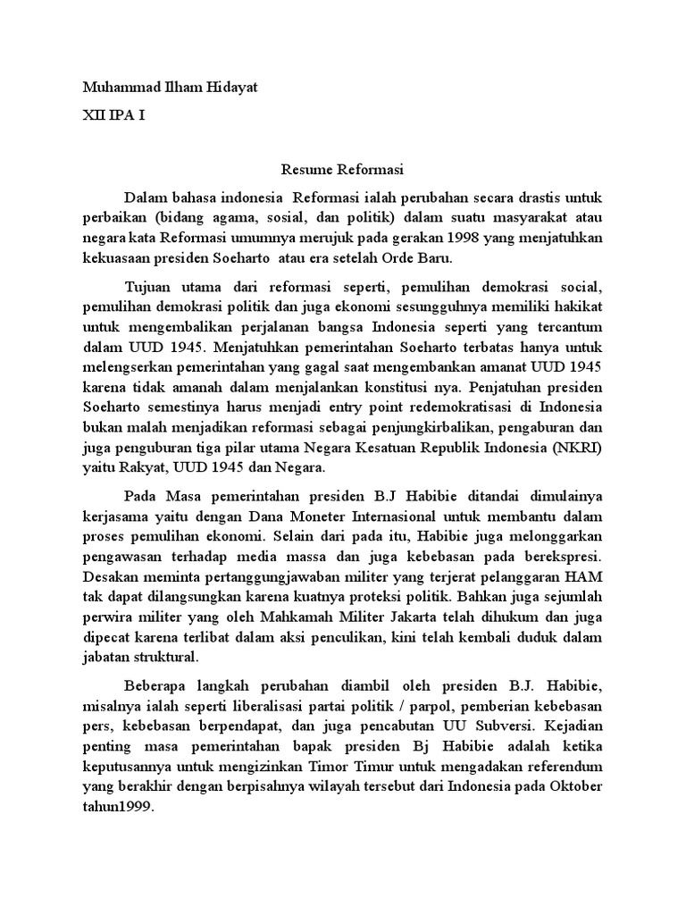 Muhammad Ilham Hidayat - Resume Reformasi | PDF | Ilmu Sosial | Sejarah