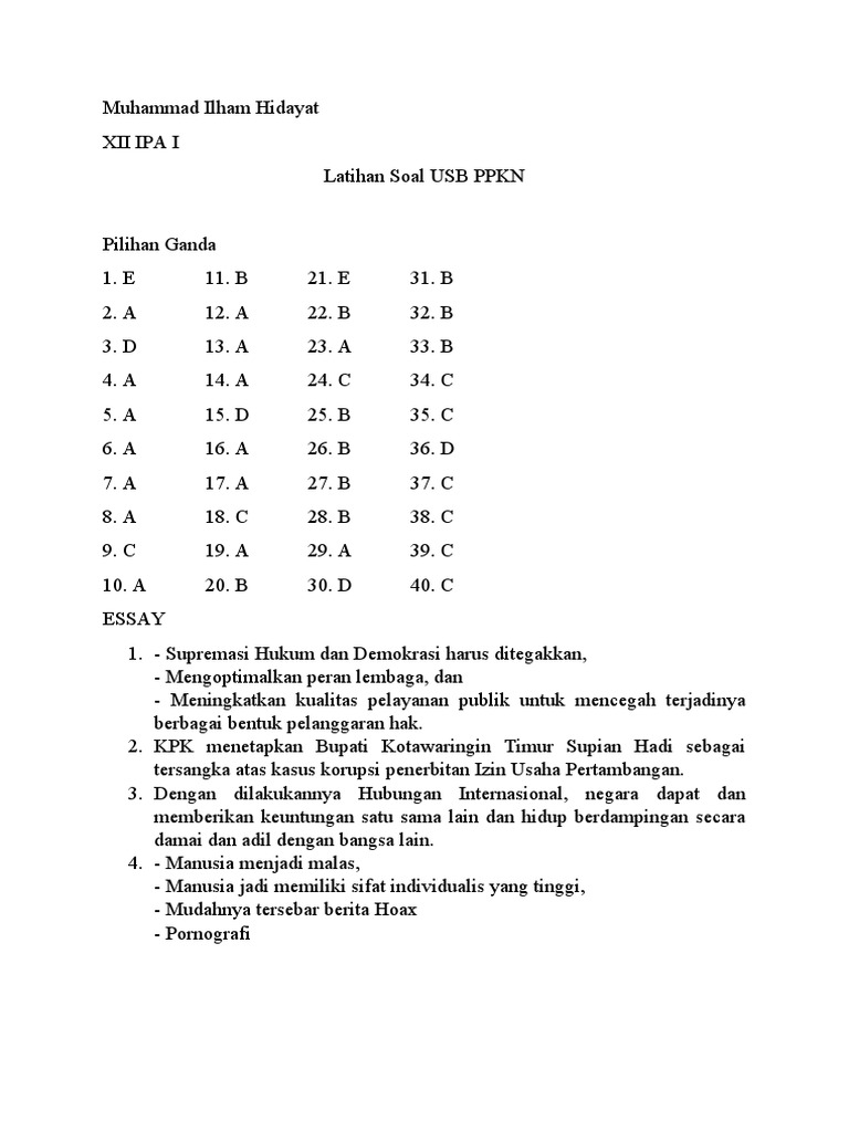 Muhammad Ilham Hidayat - Latihan USBN PPKN | PDF