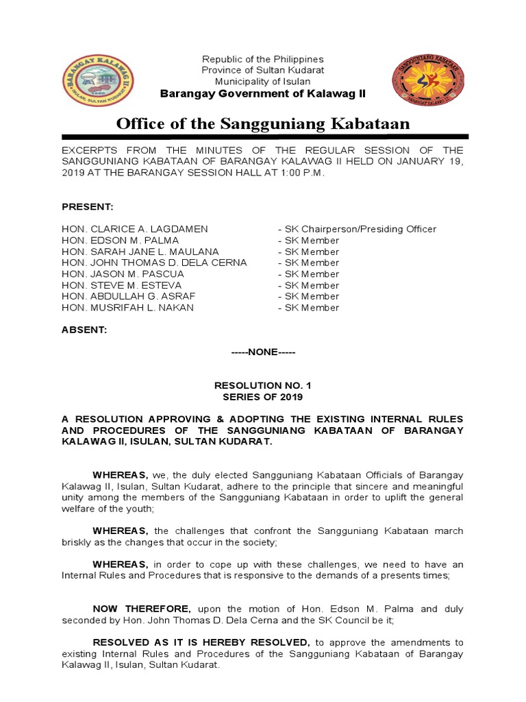 Internal Rules of SK Kalawag II | PDF | Quorum | Committee