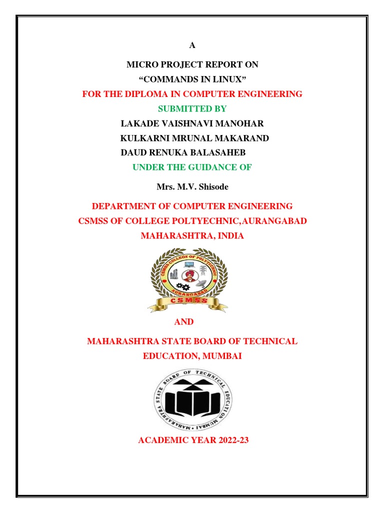 For The Diploma in Computer Engineering: A Micro Project Report On "Commands in Linux" | PDF ...