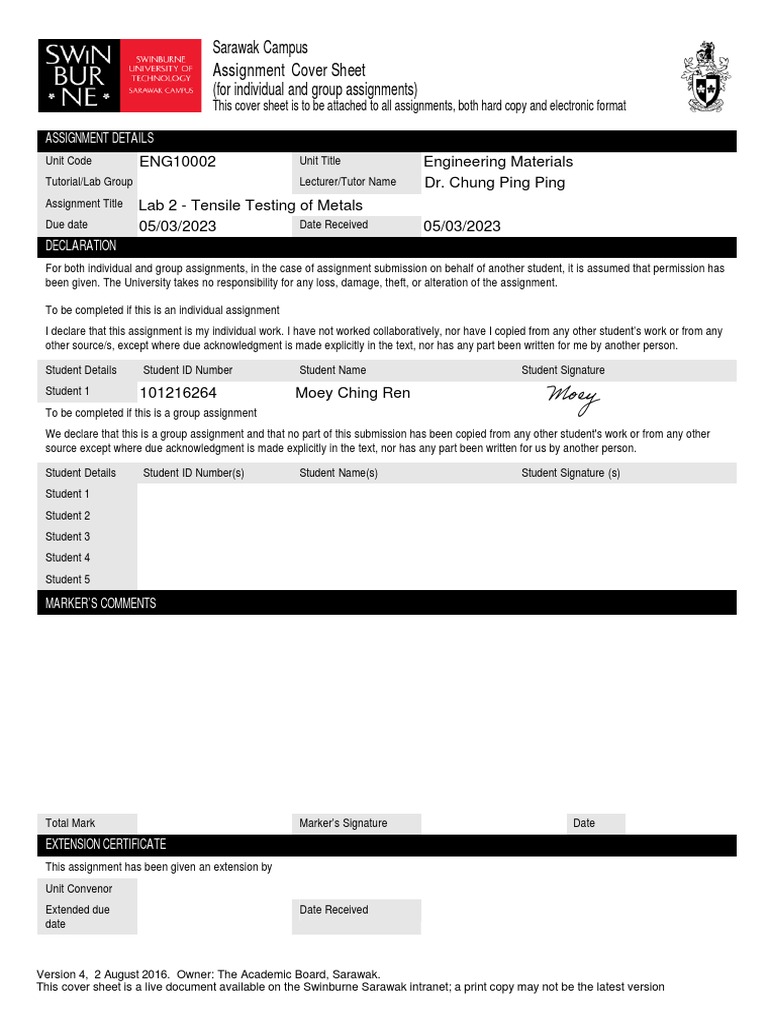 Lab 2 - Tensile Testing of Metals | PDF | Deformation (Engineering ...