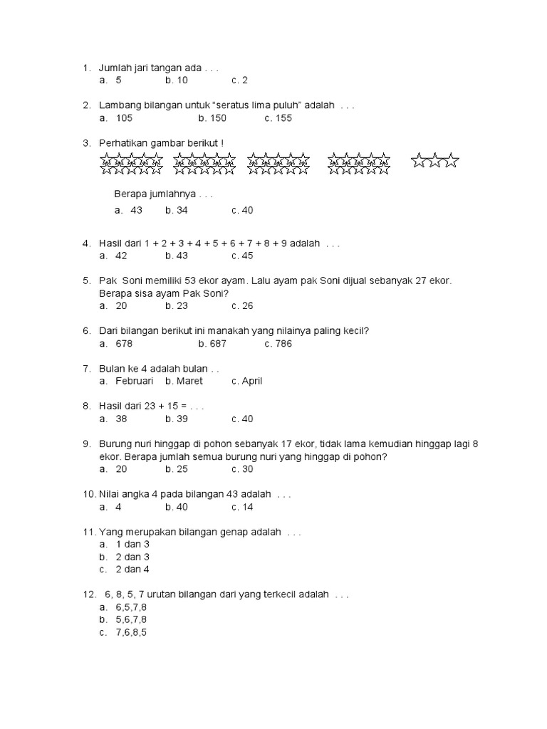 Soal Olimpiade Kelas 1 SD | PDF