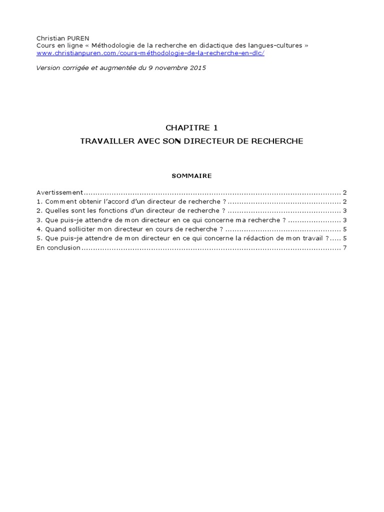 Travailler avec son directeur de recherche | PDF
