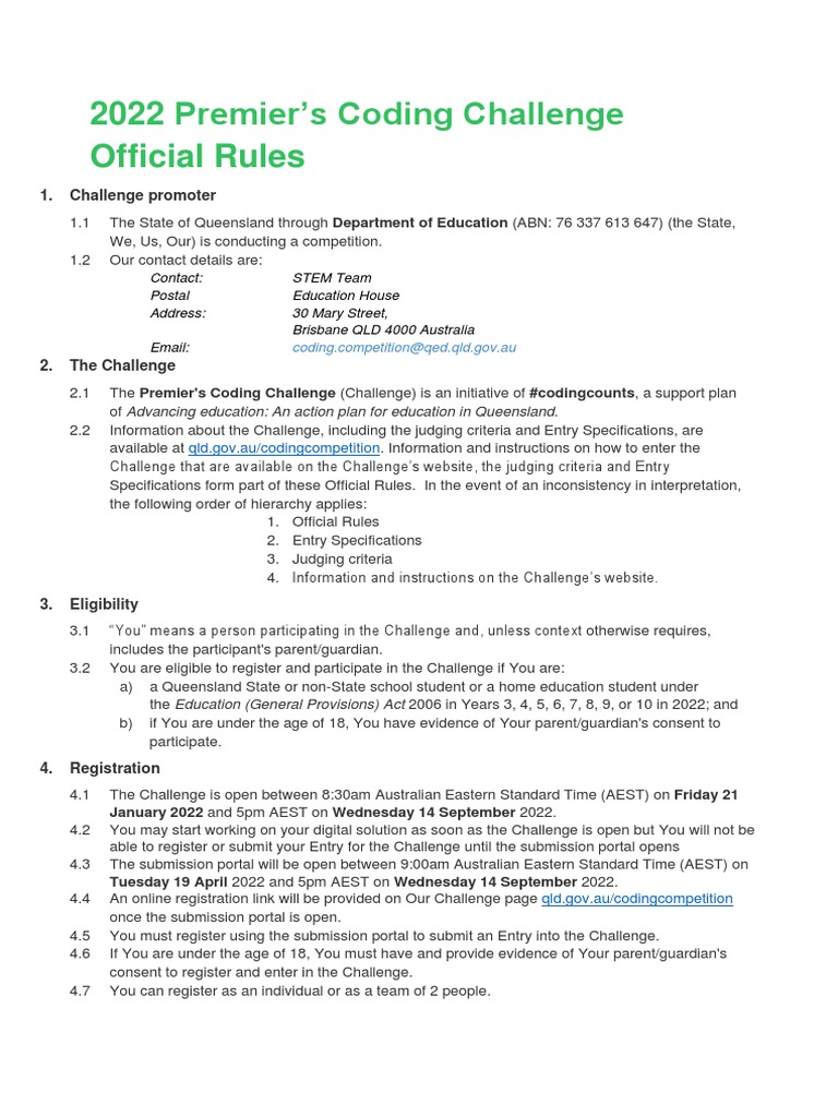 Premiers Coding Chcriteraallenge Official Rules | PDF | License ...