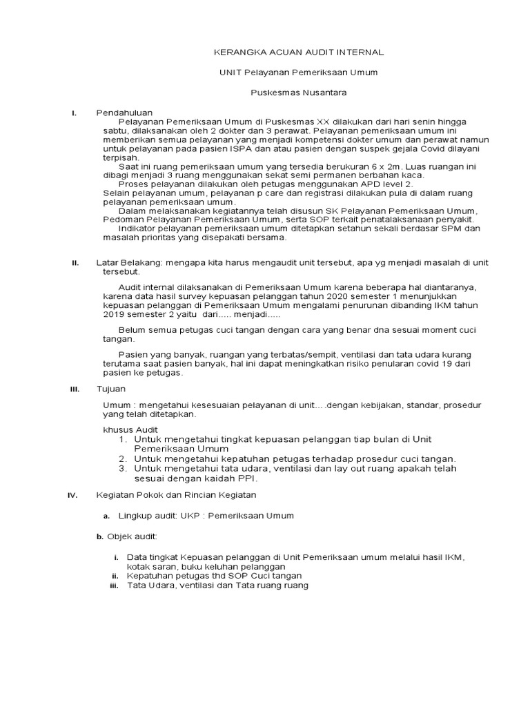 Contoh Kerangka Acuan Audit Internal Unit | PDF | Bisnis | Pengelolaan ...