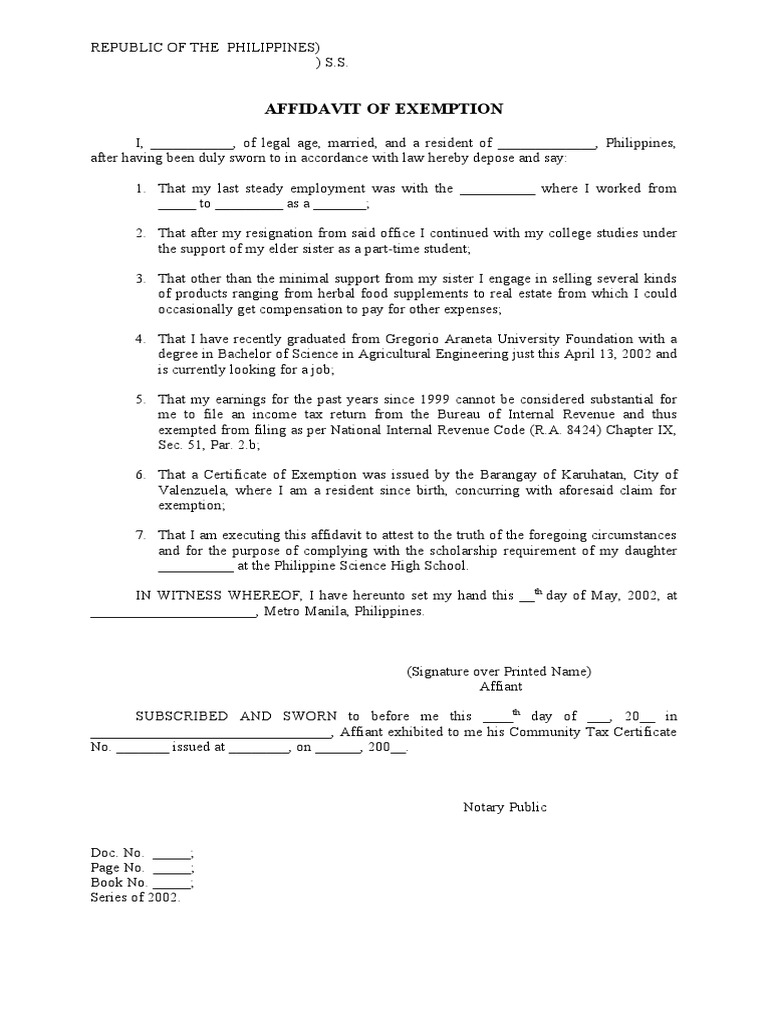 Affidavit of Exemption | PDF