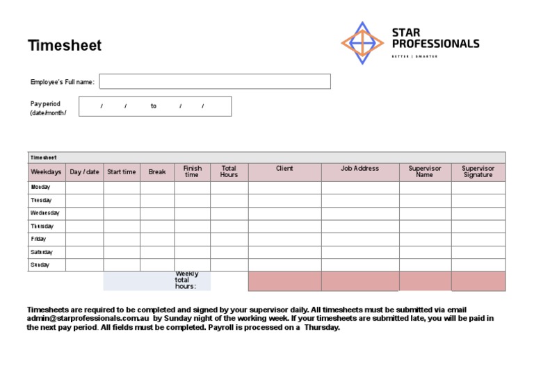 Timesheet-Star Professionals Labour Hire | PDF