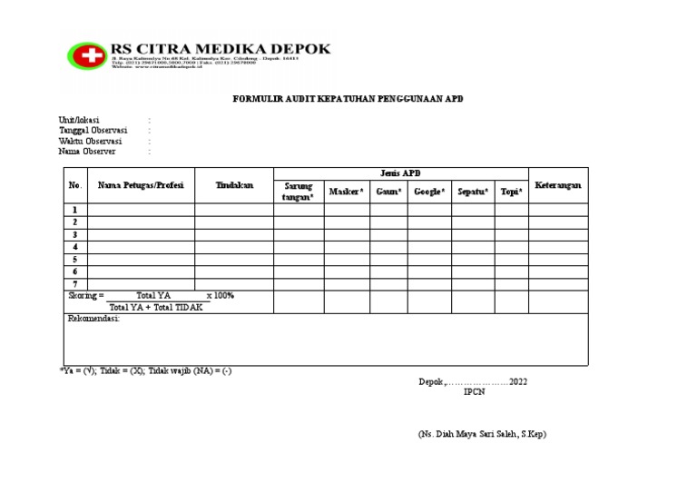 Form Audit Kepatuhan Penggunaan Apd | PDF
