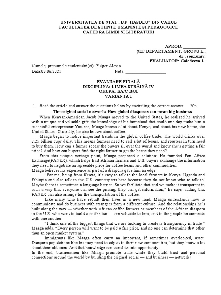 Examen semestru II_BA1901_Varianta 1 | PDF