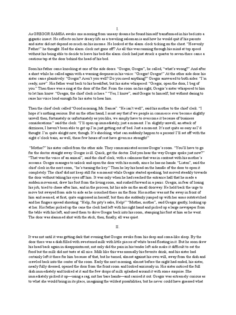 Franz Kafka's Metamorphosis (Plot Summarization and Shortened Version ...