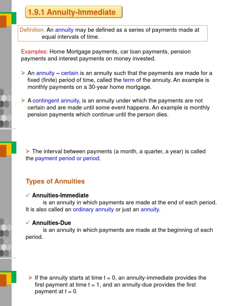 Section 1.9.1 Annuity-Immediate | PDF | Present Value | Interest