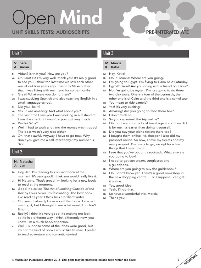 B1 Audioscripts Open Mind | PDF