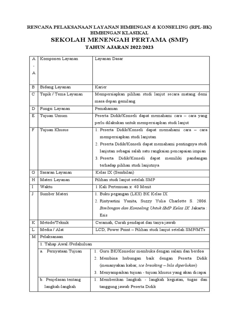 RPL-BK - Kelas IX - Pilihan Studi Lanjut Setelah SMP-MTs | PDF