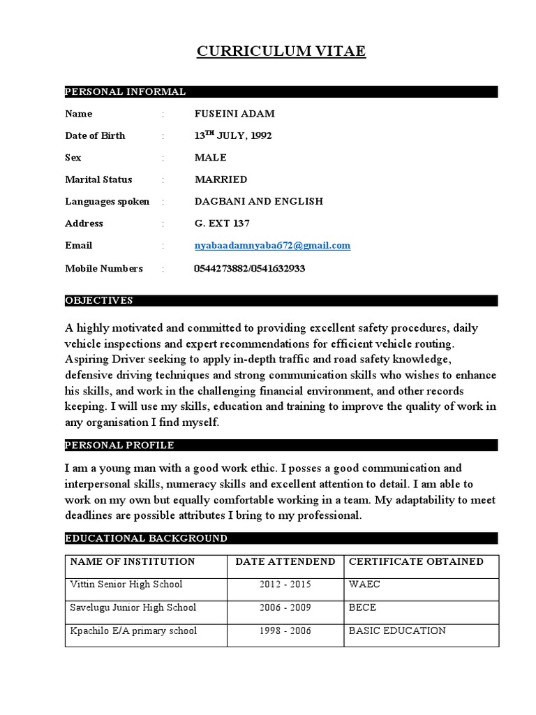 Curriculum Vitae Fuseini Adam | PDF