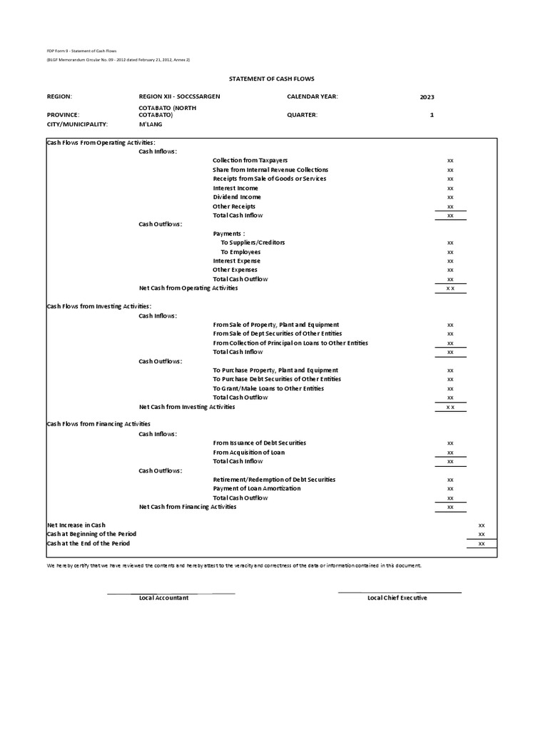 FDP Form 9 - Statement of Cash Flows | PDF | Debt | Cash Flow Statement