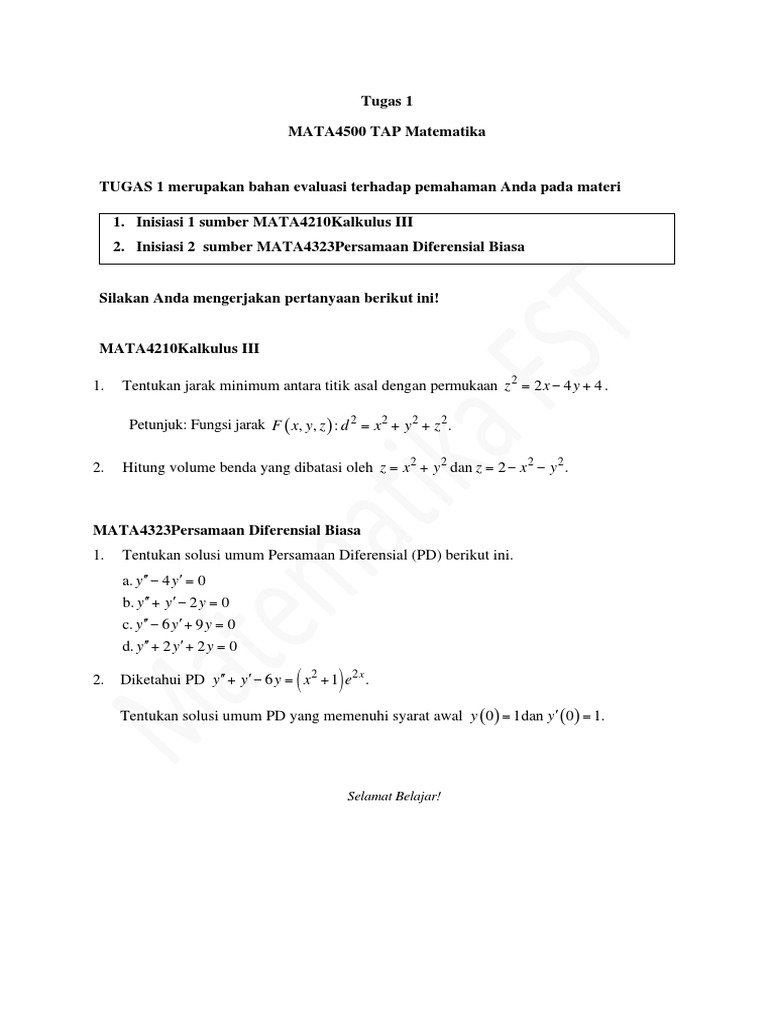 Tugas Kalkulus & Persamaan Diferensial | PDF | Metode & Bahan Ajar ...