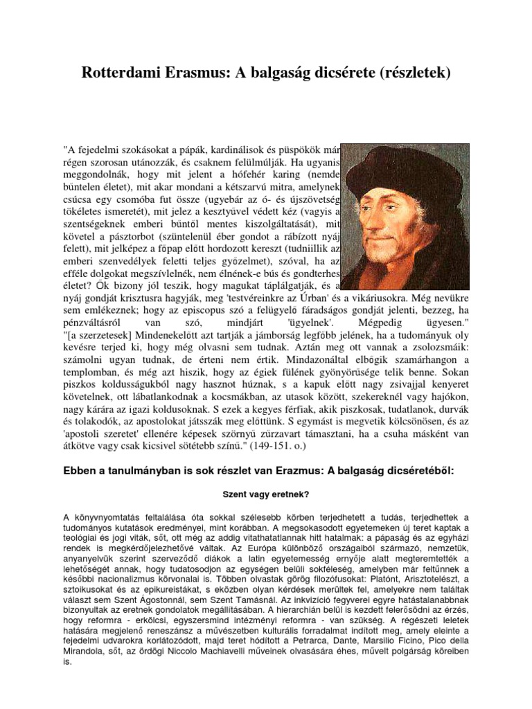 Rotterdami Erasmus - A Balgaság Dicsérete | PDF