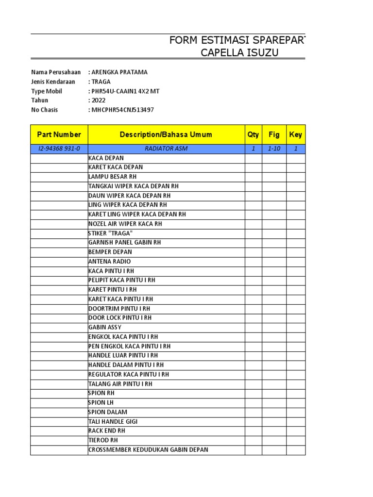 Form Estimasi ISUZU | PDF