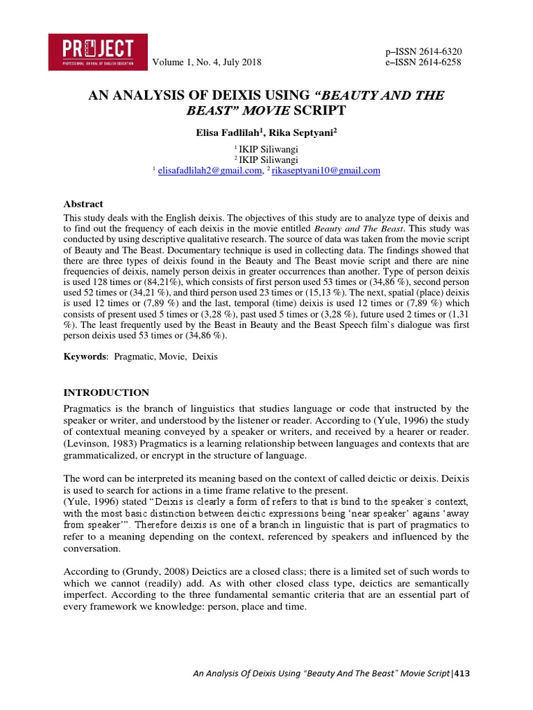 AN ANALYSIS OF DEIXIS in BBTB | PDF | Cognitive Science | Linguistics