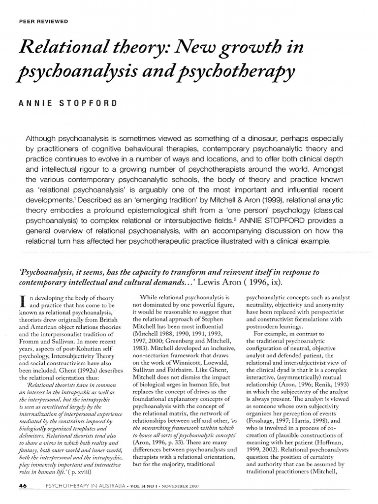 Relational Theory: New Growth in Psychoanalysis Andpsychotherapy | PDF ...