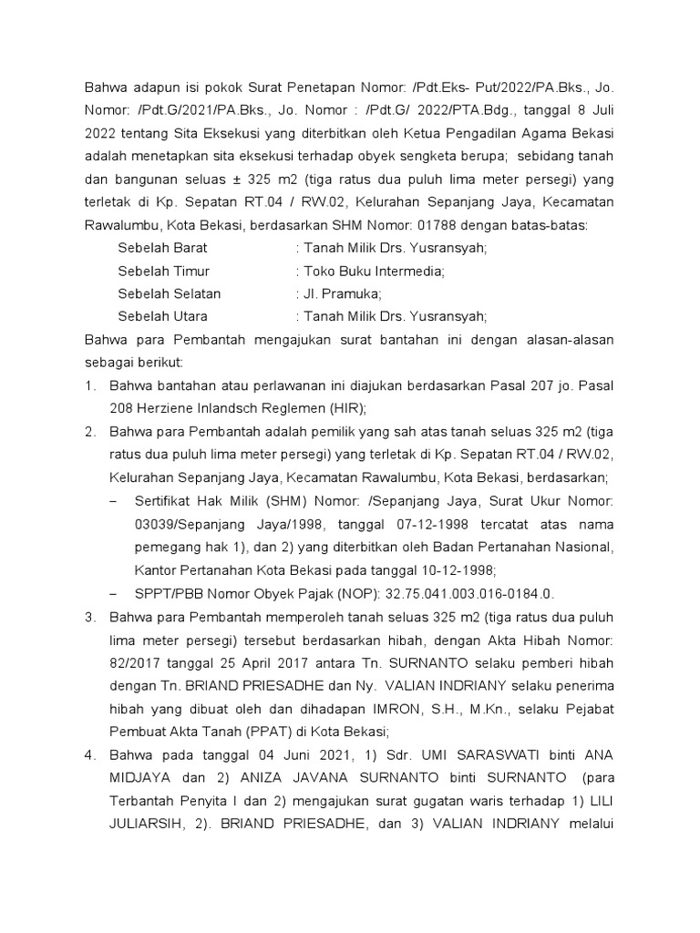 Contoh Gugatan Perlawanan Verzet Tanah | PDF
